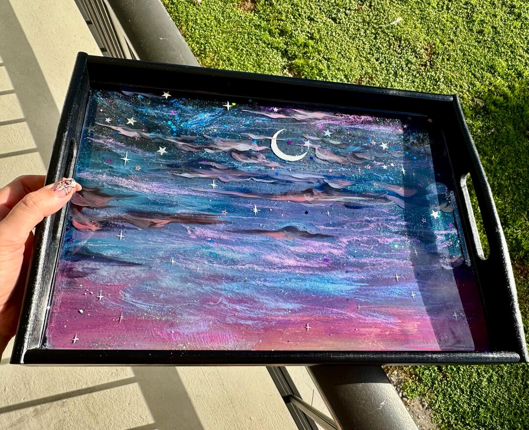 Gothic Night Sky Resin Tray. Handmade Galaxy Serving Tray With Stars ...