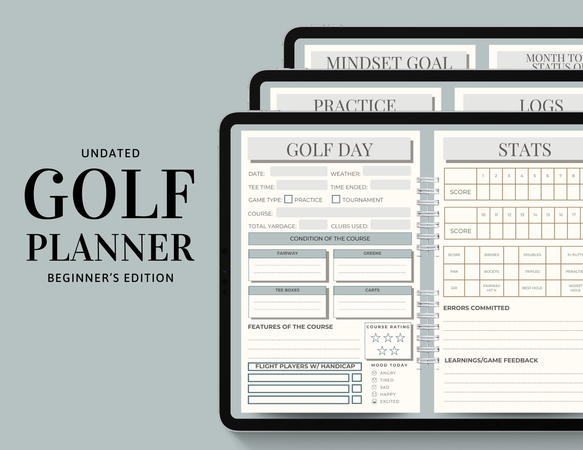 Golf Planner, Golf Journal, Digital Planner, Golf Practice Logs, PDF ...