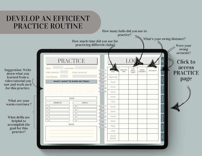 Golf Planner, Golf Journal, Digital Planner, Golf Practice Logs, PDF ...