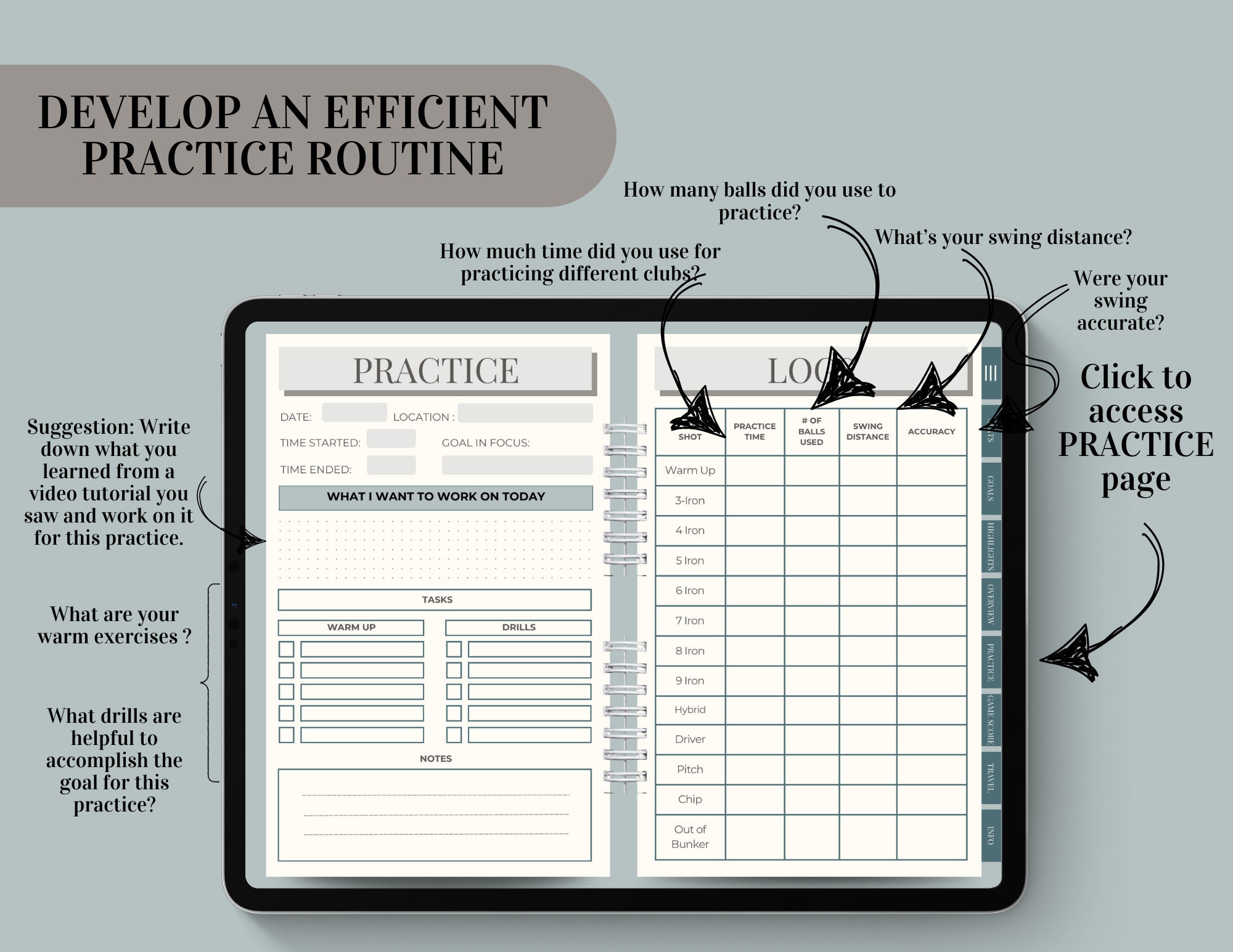 Golf Planner, Golf Journal, Digital Planner, Golf Practice Logs, PDF ...