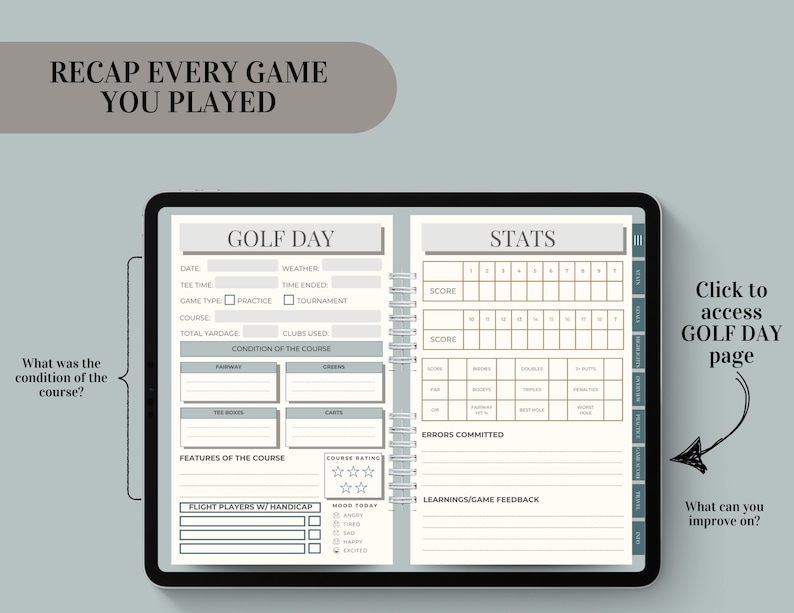 Golf Planner, Golf Journal, Digital Planner, Golf Practice Logs, PDF ...
