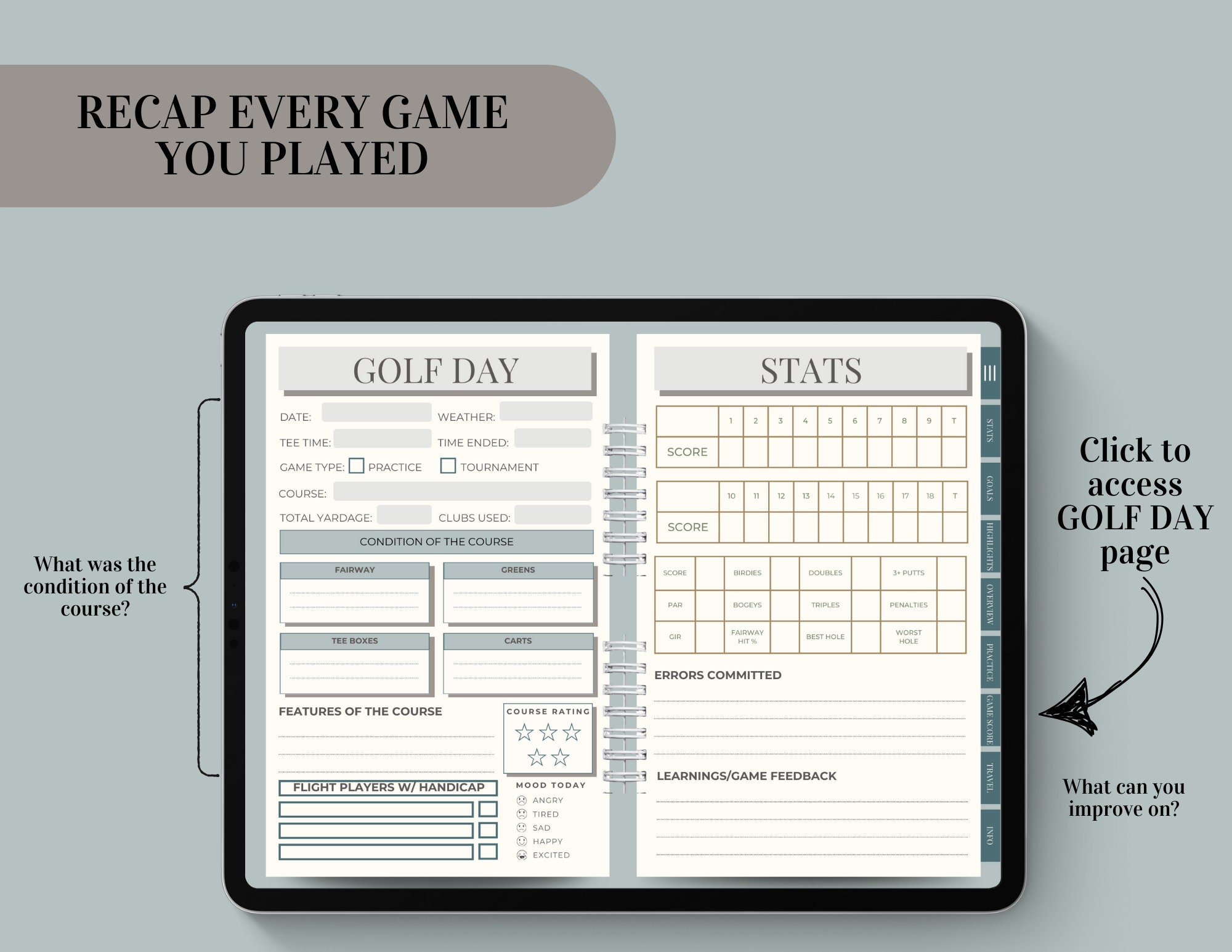 Golf Planner, Golf Journal, Digital Planner, Golf Practice Logs, PDF ...