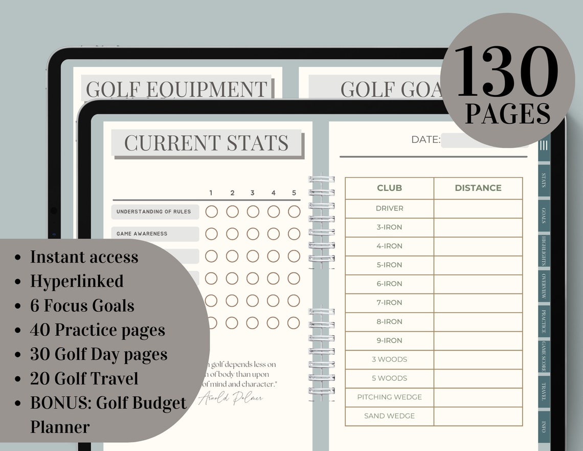 Golf Planner, Golf Journal, Digital Planner, Golf Practice Logs, PDF ...