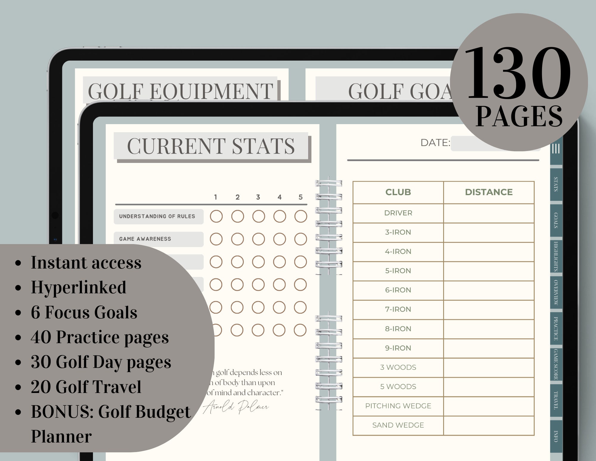 Golf Planner, Golf Journal, Digital Planner, Golf Practice Logs, PDF ...