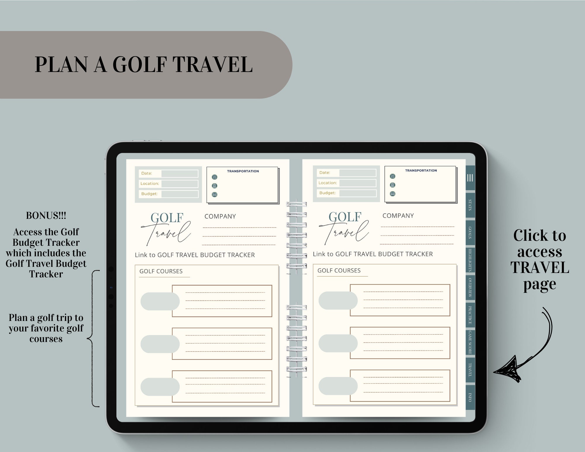 Golf Planner, Golf Journal, Digital Planner, Golf Practice Logs, PDF ...