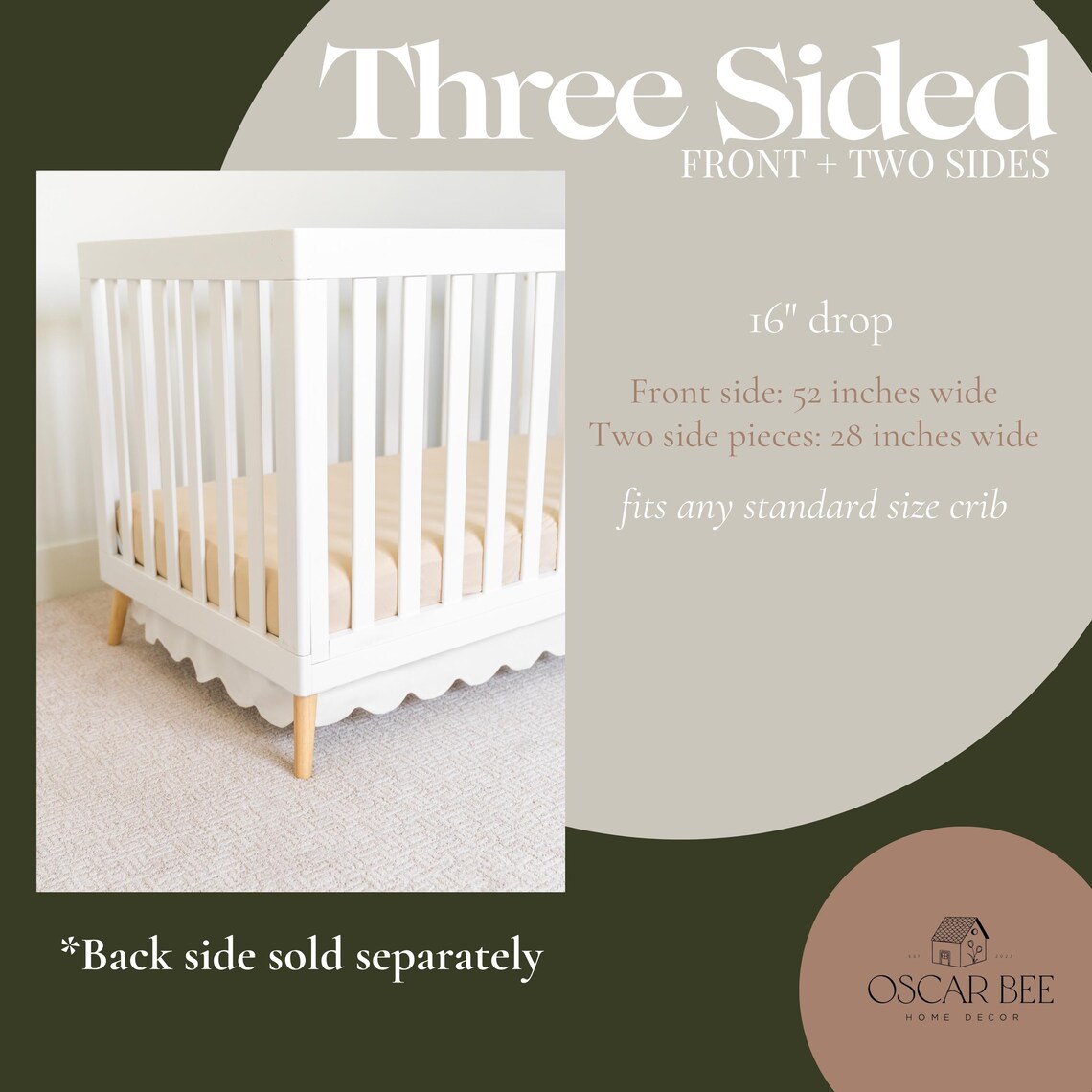 Adjustable White Scalloped Crib Skirt: Linen/cotton Dust Ruffle for ...