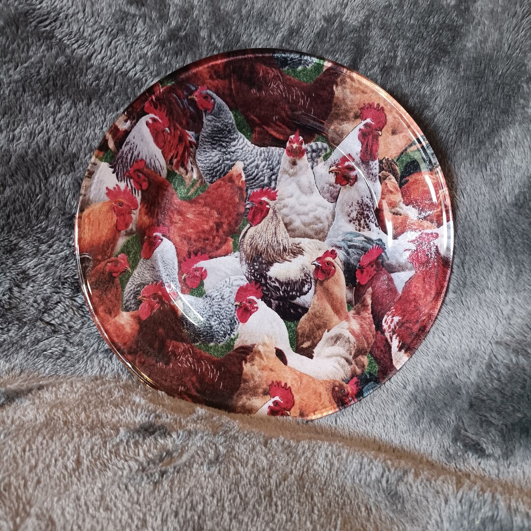 Unique Glass Plate With Roosters and Chickens, Farm Life, Country ...