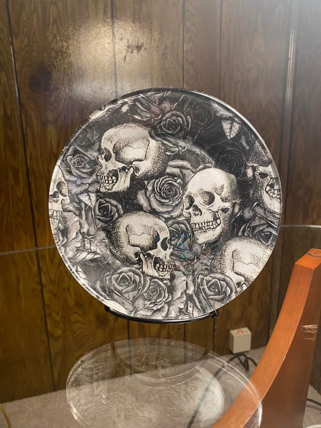 Glass Plate With Skulls/spirits/ghosts/graves/unique Gift/plate Stand ...