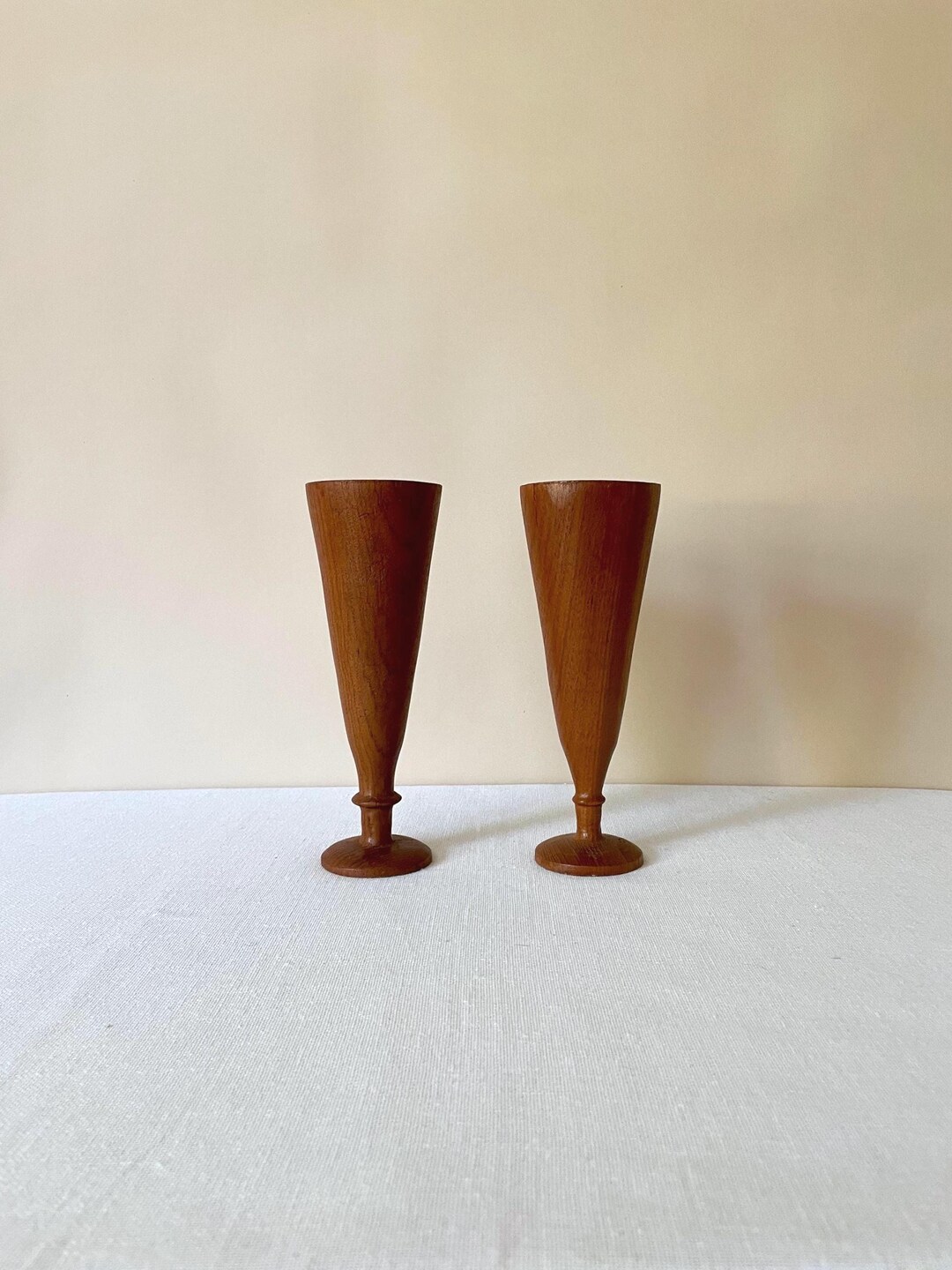 Pair of MCM Wood Vases - Decorative Vases - Vintage Chalice - Etsy