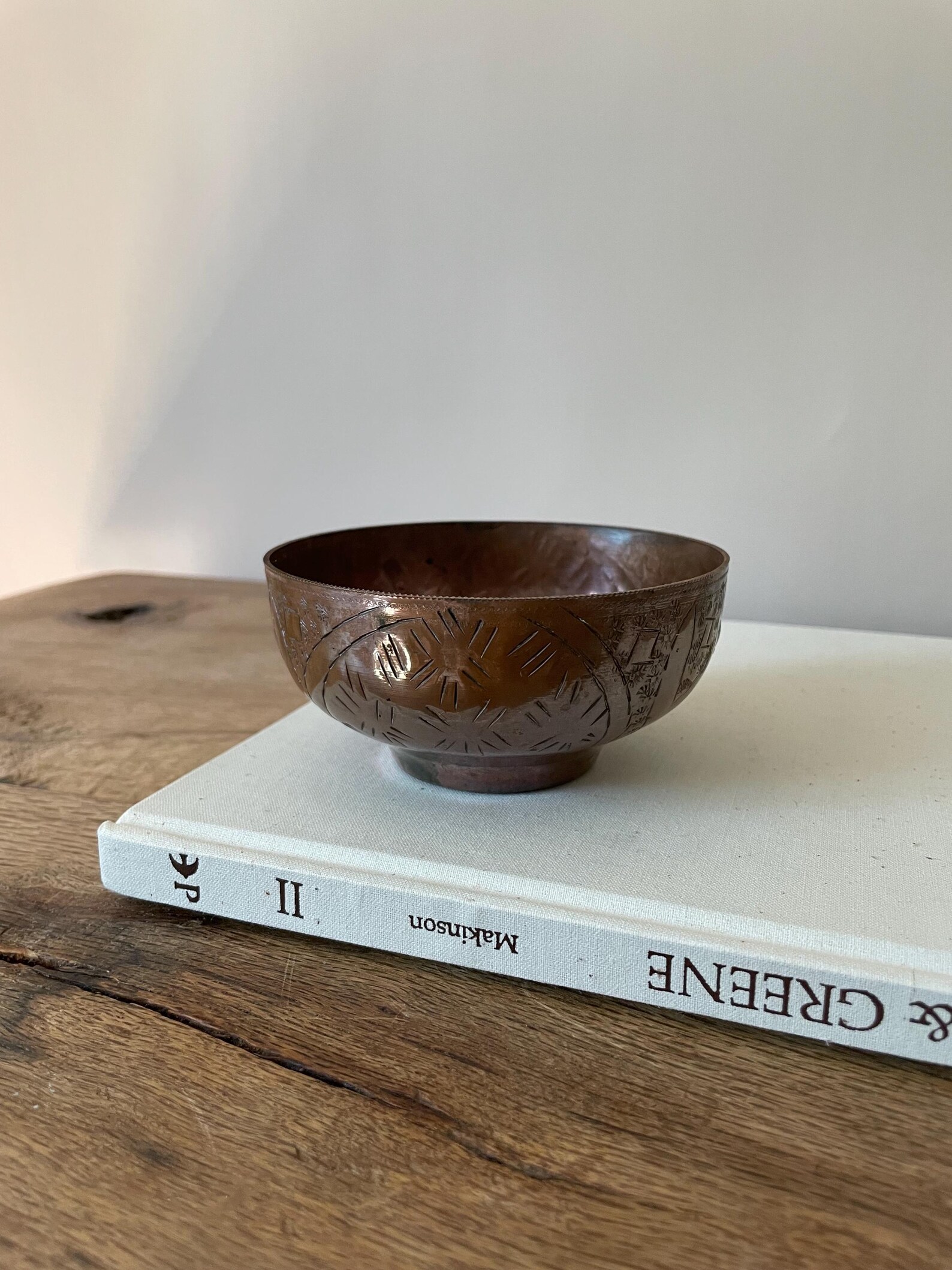 Small Antique Etched Copper Bowl - Etsy