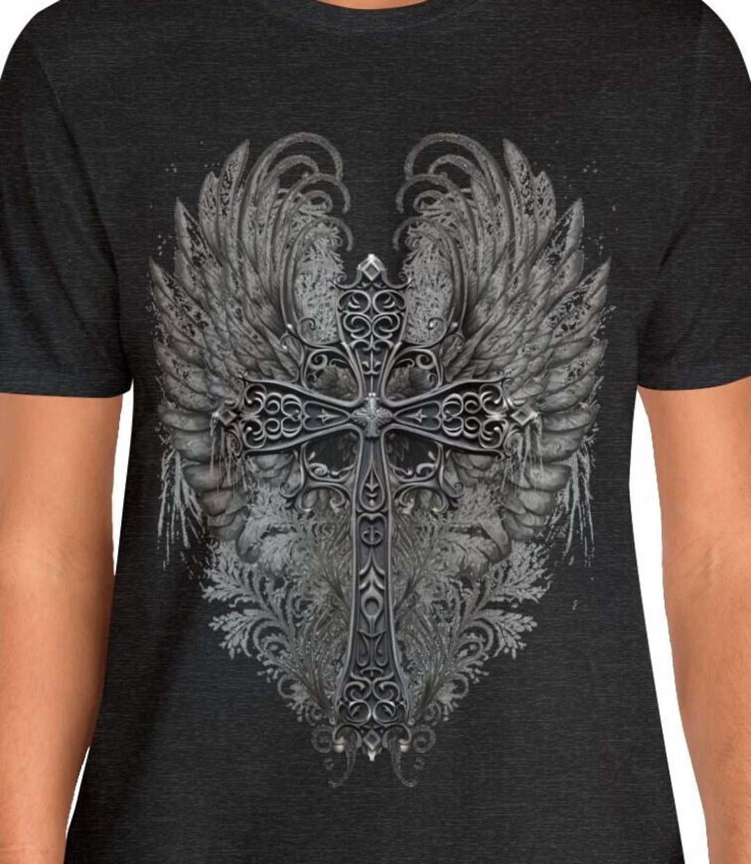 Angel Wings T-shirt, Unisex Jersey Short Sleeve Tee, Cross and Wings T ...