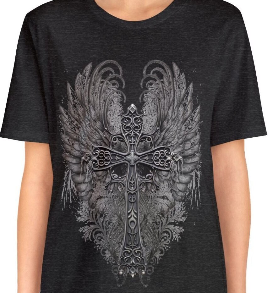 Angel Wings T-shirt, Unisex Jersey Short Sleeve Tee, Cross and Wings T ...