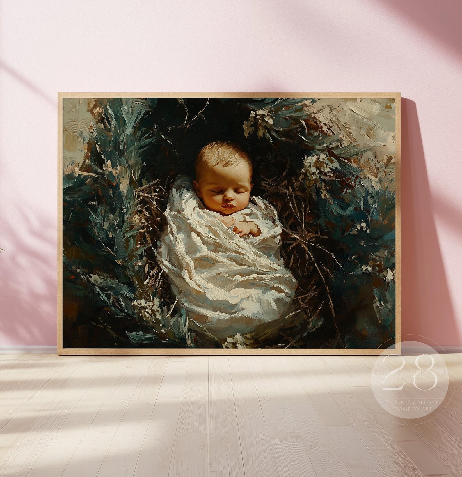Baby Jesus Christmas Painting: Nativity Art, Neutral Decor (digital ...