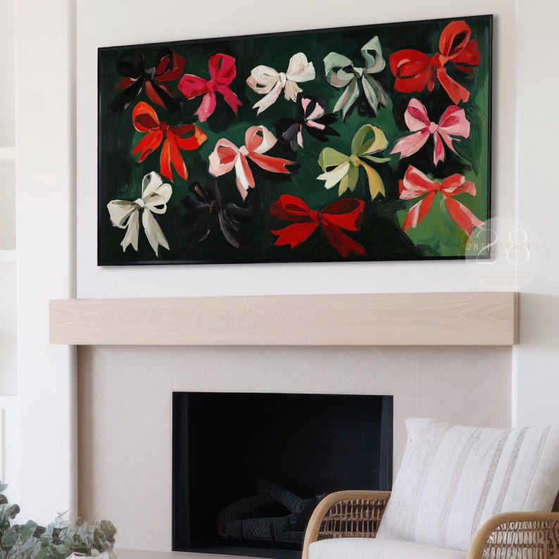 Christmas Bows Painting: Colorful Holiday Frame TV Art (digital ...