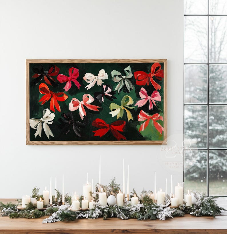 Christmas Bows Painting: Colorful Holiday Frame TV Art (digital ...