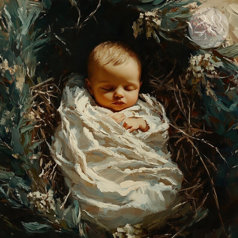 Baby Jesus Christmas Painting: Nativity Art, Neutral Decor (digital ...