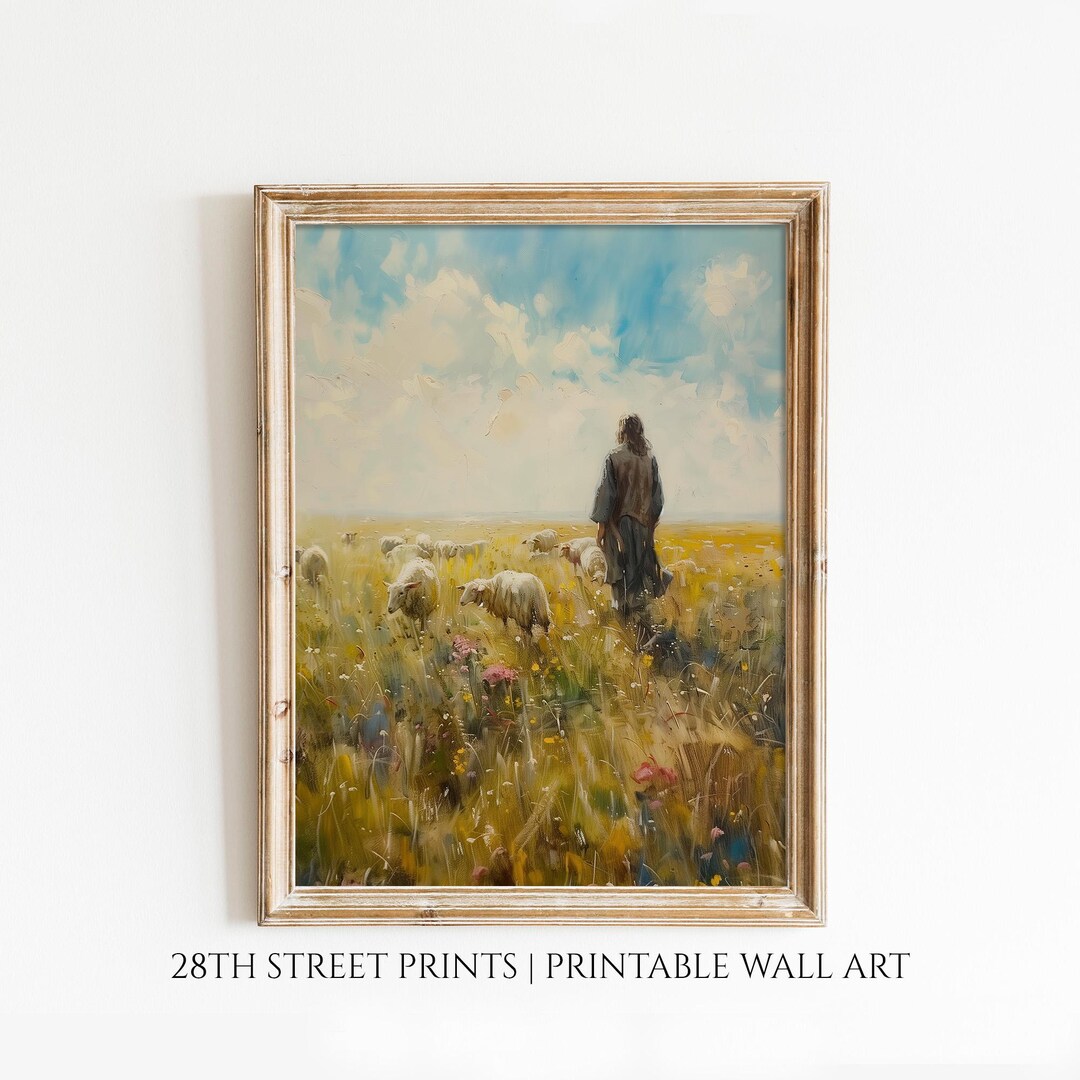 Jesus My Shepherd Oil Painting, Jesus Art, Printable Easter Art, Spring ...