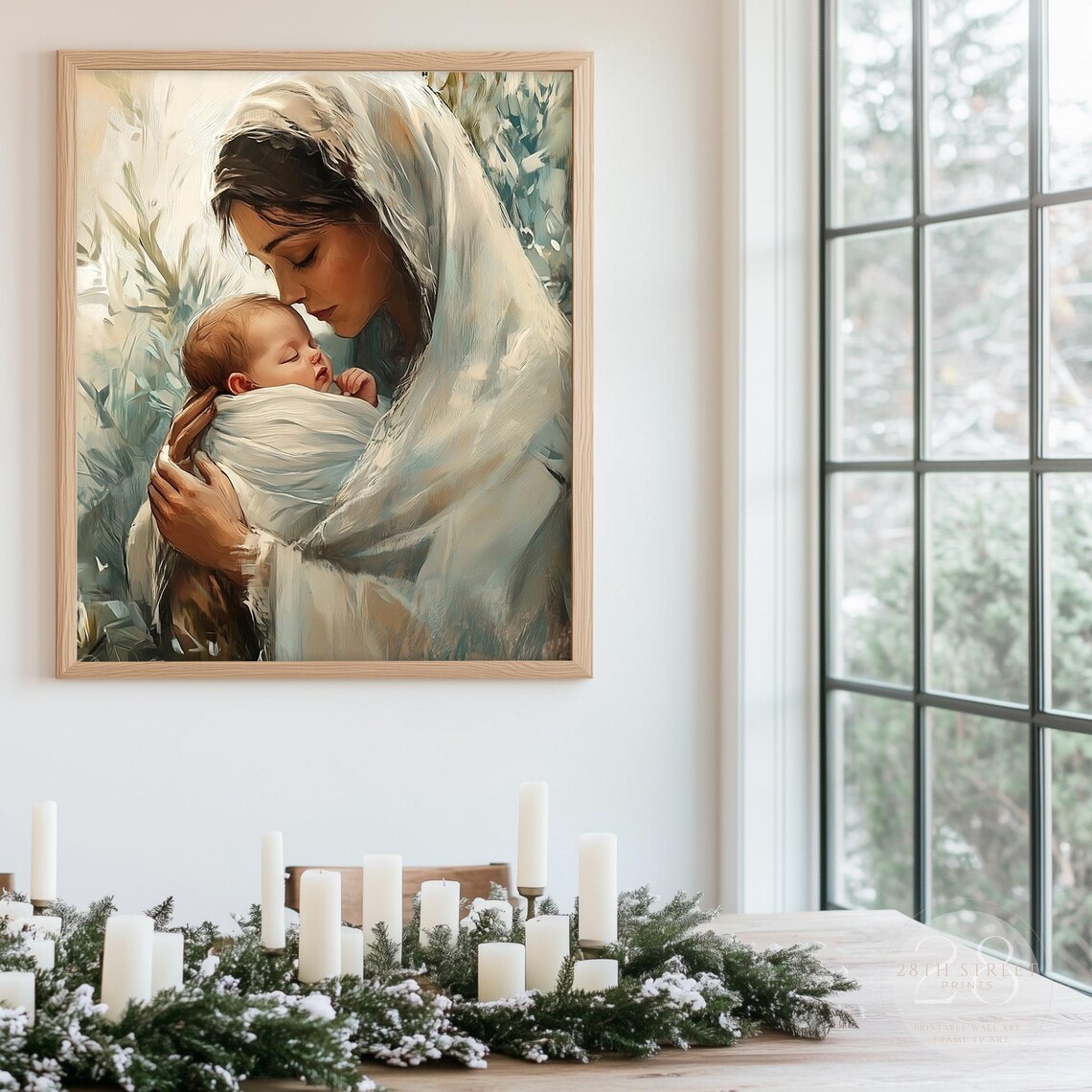 Mary and Baby Jesus Print: Divine Embrace Nativity Art (digital ...