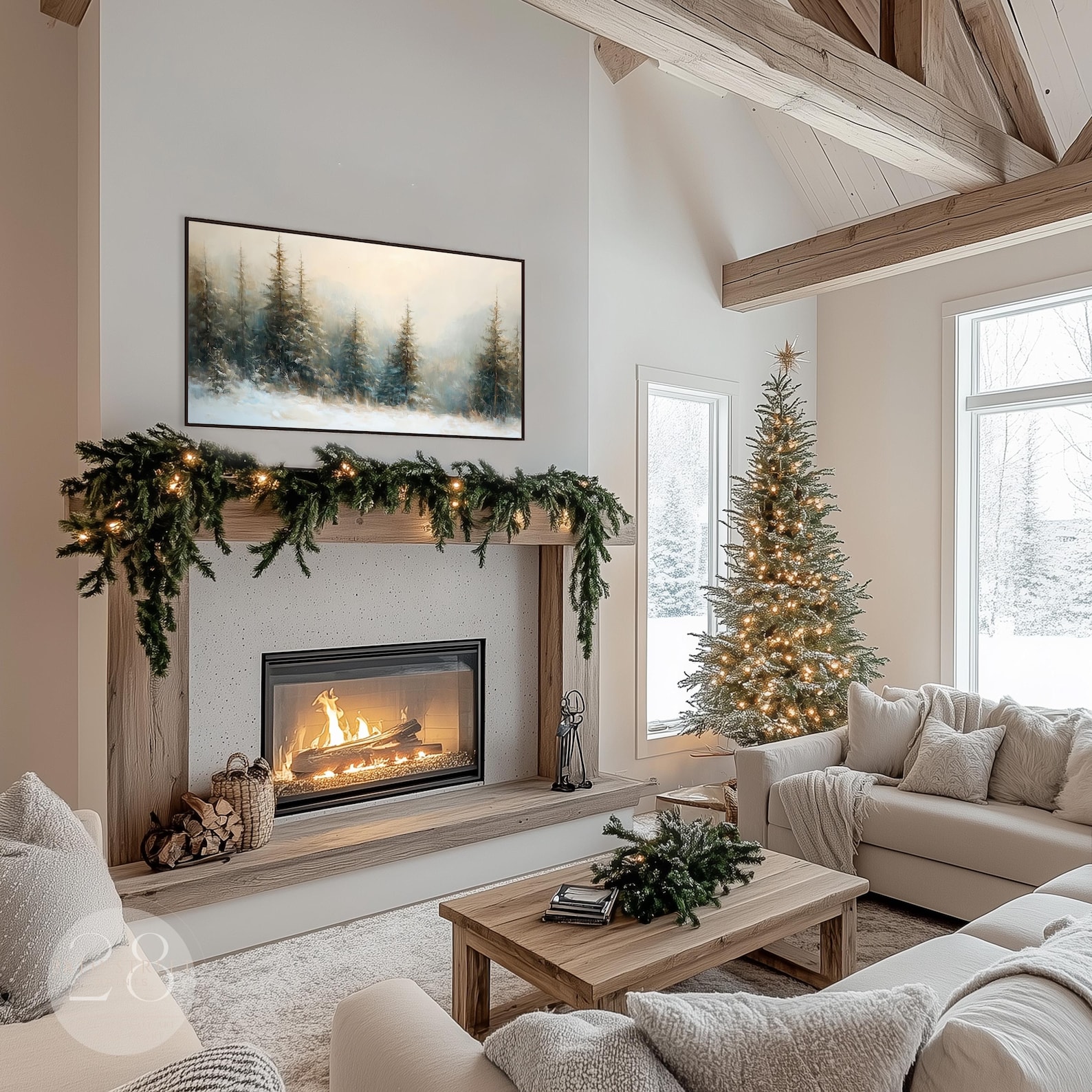 Samsung Frame Tv Art Pine Tree Forest, Christmas Tv Art, Winter Frame ...