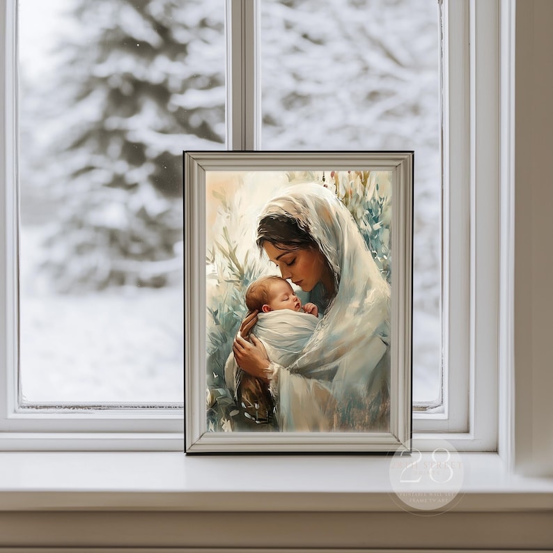 PRINTABLE Divine Embrace Mary and Baby Jesus Painting, Christian ...