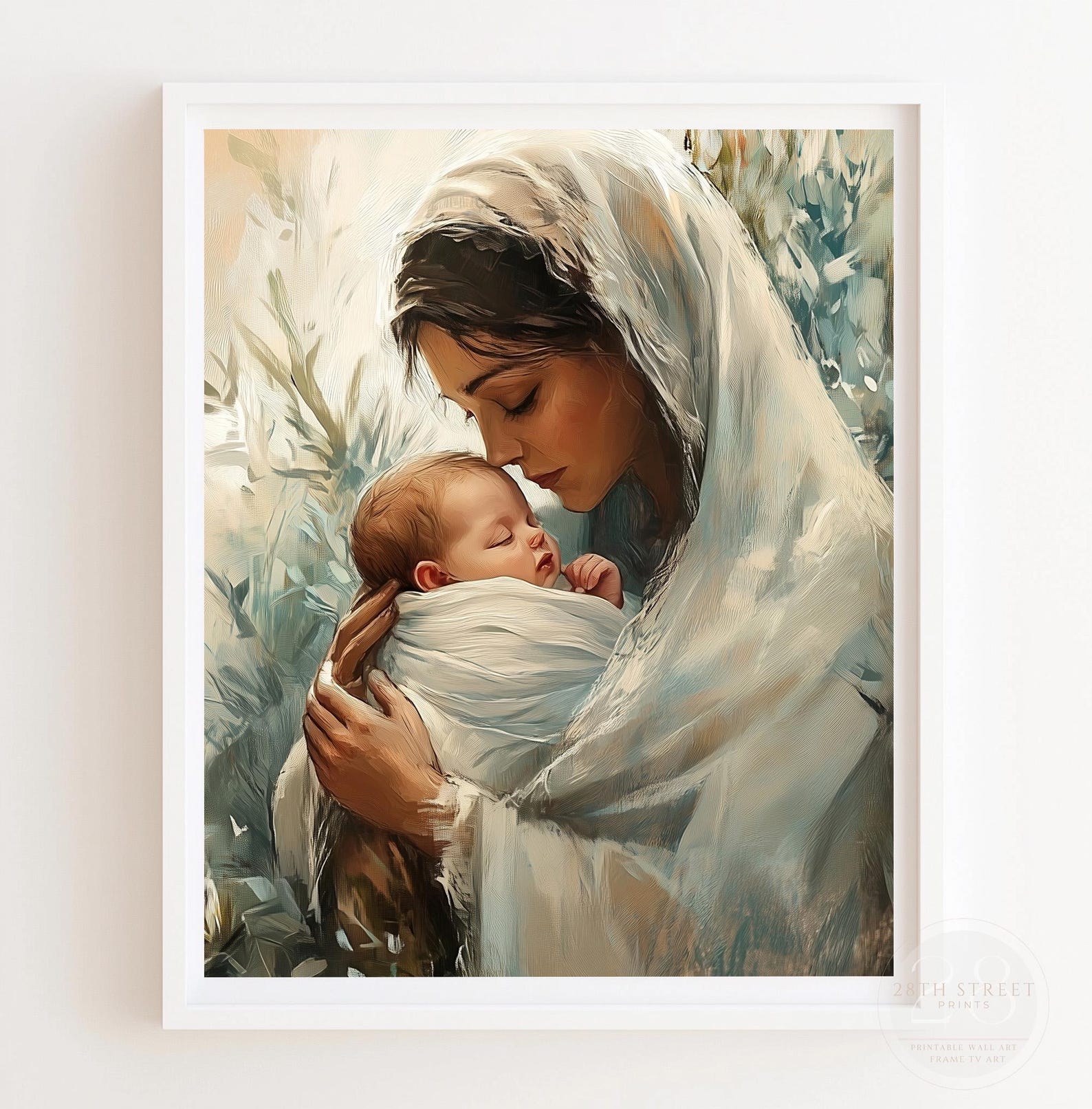 Mary and Baby Jesus Print: Divine Embrace Nativity Art (digital ...