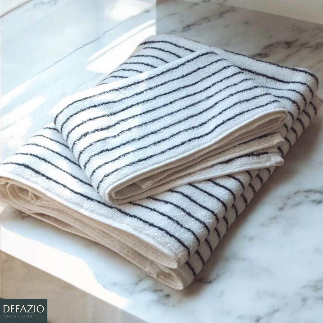 Turkish Cotton Striped Turkish Hand & Bath Towel Set, Home Decor, Head ...