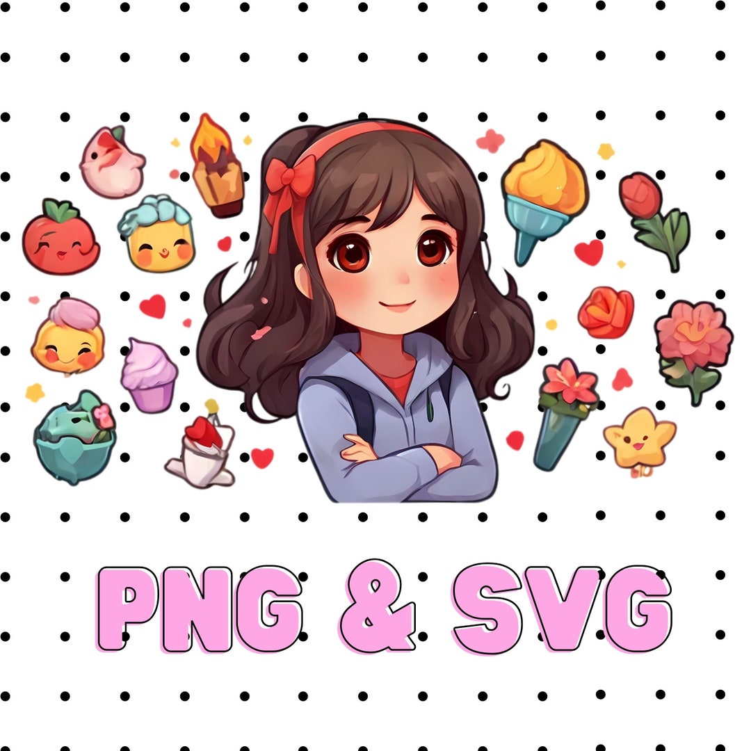 Kawaii Girl Clipart, Sticker Art (PNG, SVG) - Etsy