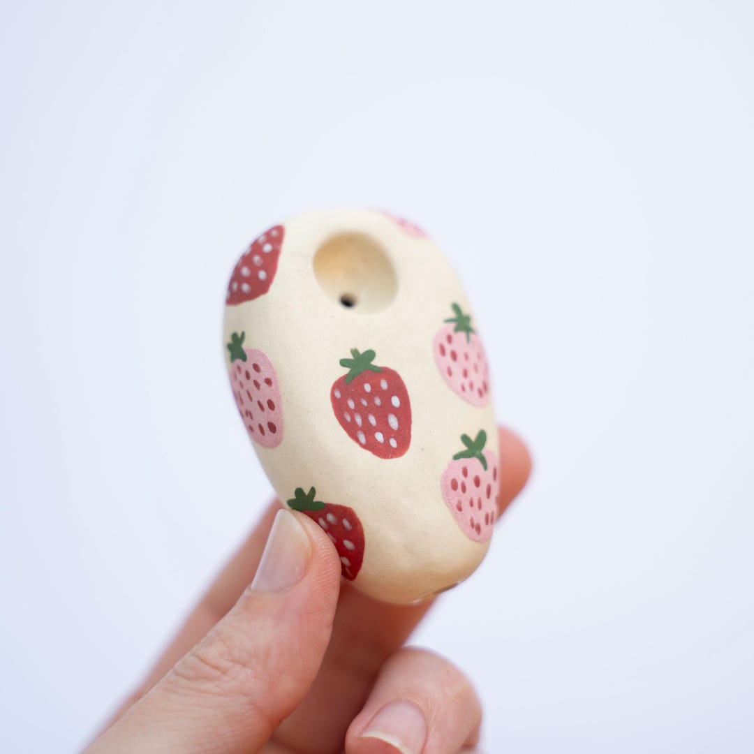 Pottery Smoking Pipe - Retro Strawberry Design - Pink and Reds ...