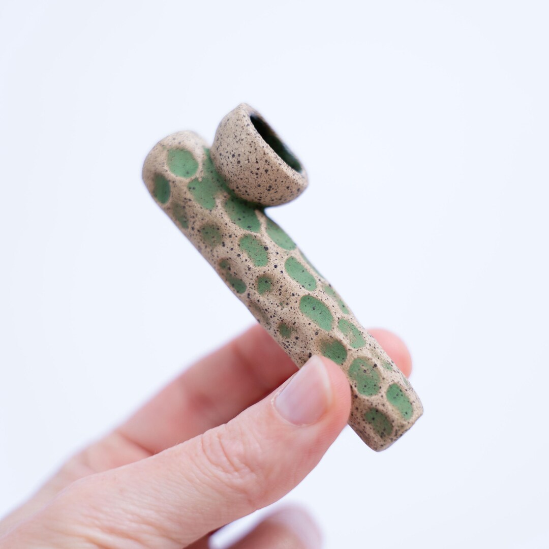 Small Pottery Smoking Pipe - Green Texture Design - Handmade Clay Pipes ...