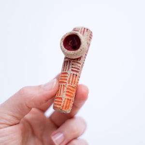 Small Pottery Smoking Pipe - Red Orange Textures - Handmade Clay Pipes ...
