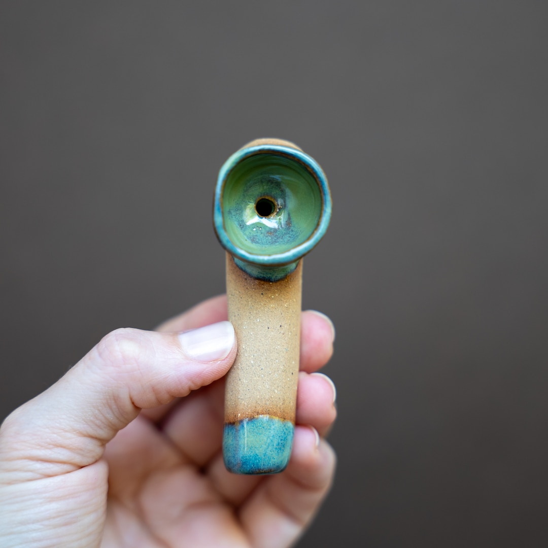 Earthy Pottery Smoking Pipe Natural Teal Blue Colors Handmade Clay ...
