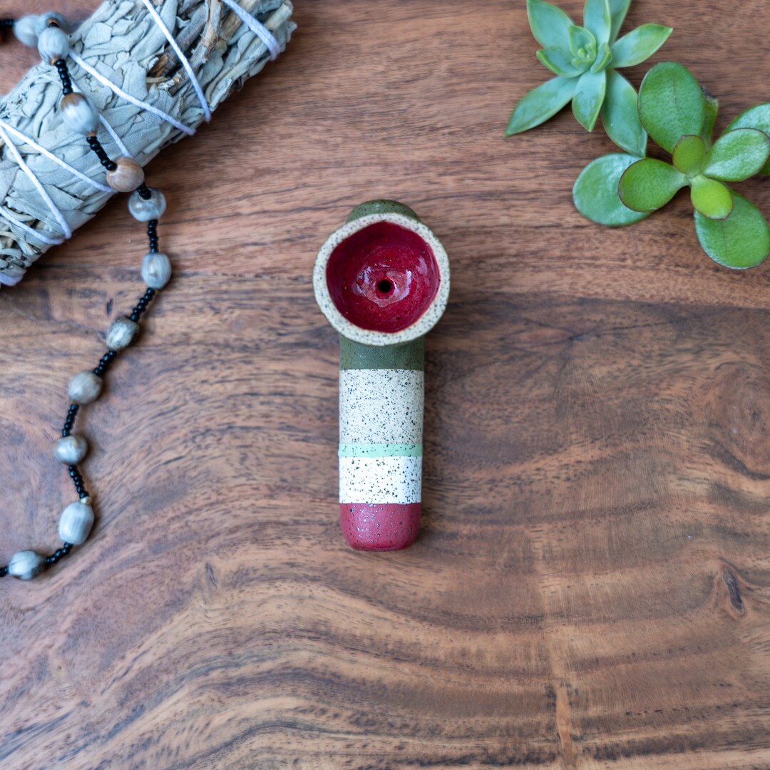 XL Pottery Smoking Pipe Red Green White Colors Handmade Clay Pipes ...