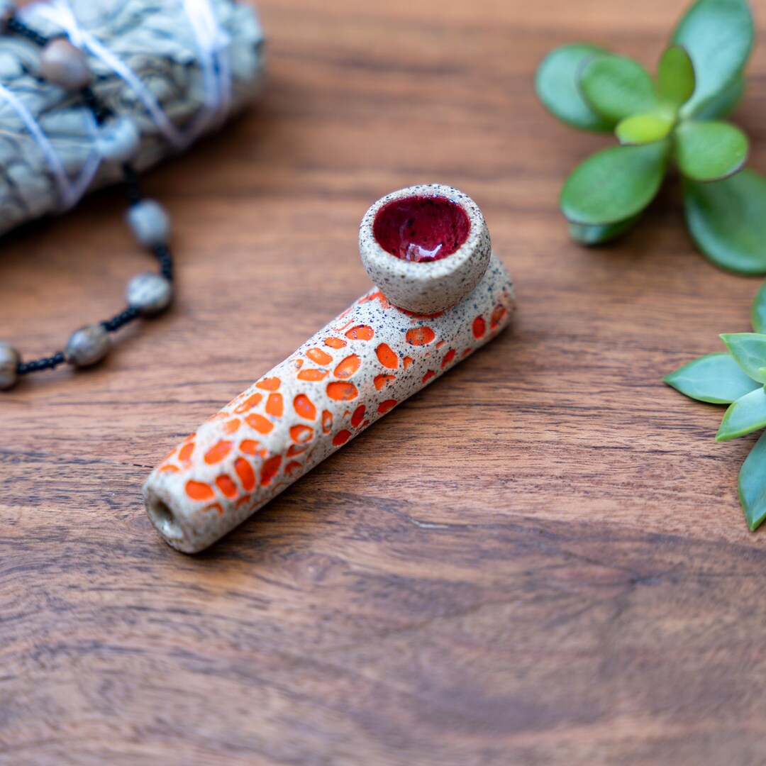 Small Pottery Smoking Pipe - Red Orange Design - Handmade Clay Pipes ...