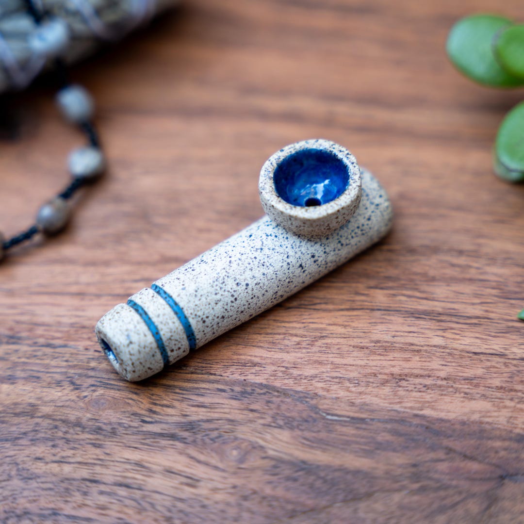 Small Pottery Smoking Pipe Purple Line Design Handmade Clay Pipes Small ...