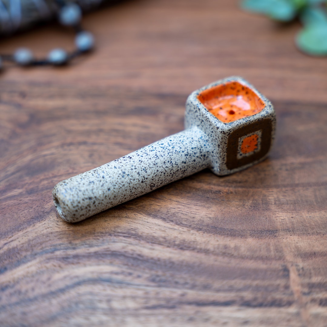 Pottery Smoking Pipe 70s Retro Design Handmade Clay Pipes Large Glass ...