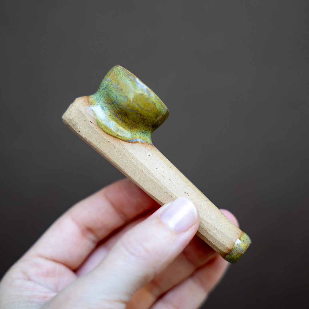 Earthy Pottery Smoking Pipe Natural Green Brown Colors Handmade Clay ...