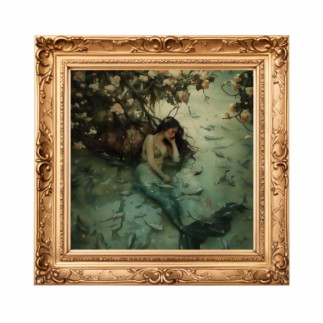 Mermaid's Muse Mermaid Oil Painting, Mermaid Wall Art, Ocean Print ...