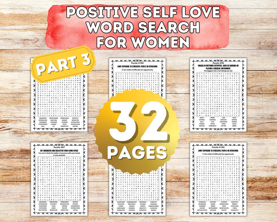 Positive Self-love Word Search for Women Part 3 Printable Word Puzzle ...