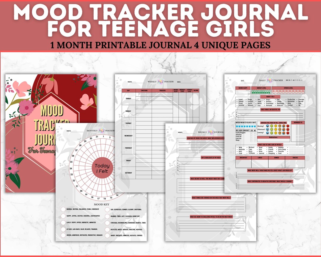 Mood Tracker Journal for Teenage Girls, Monthly, Weekly, and Daily ...