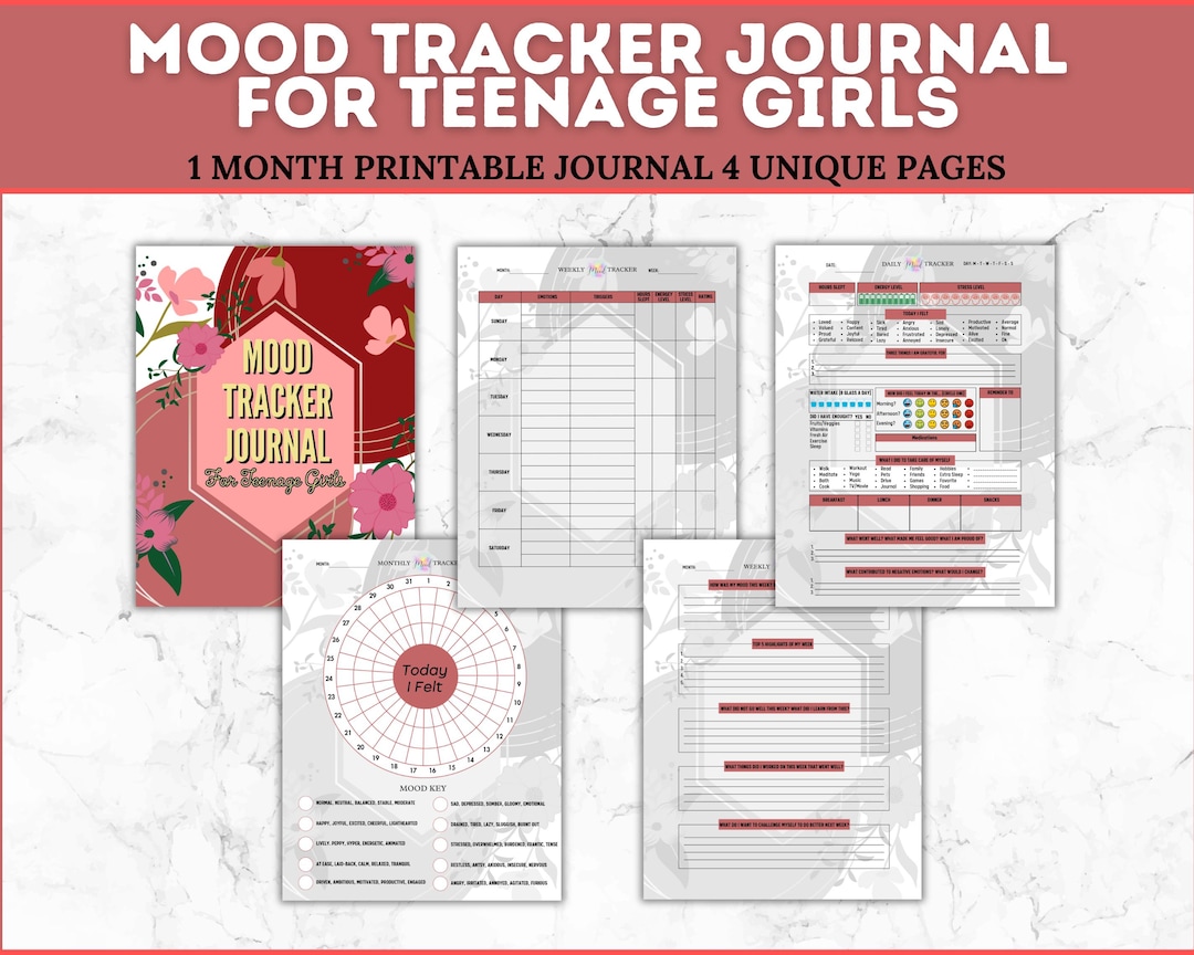 Mood Tracker Journal for Teenage Girls, Monthly, Weekly, and Daily ...