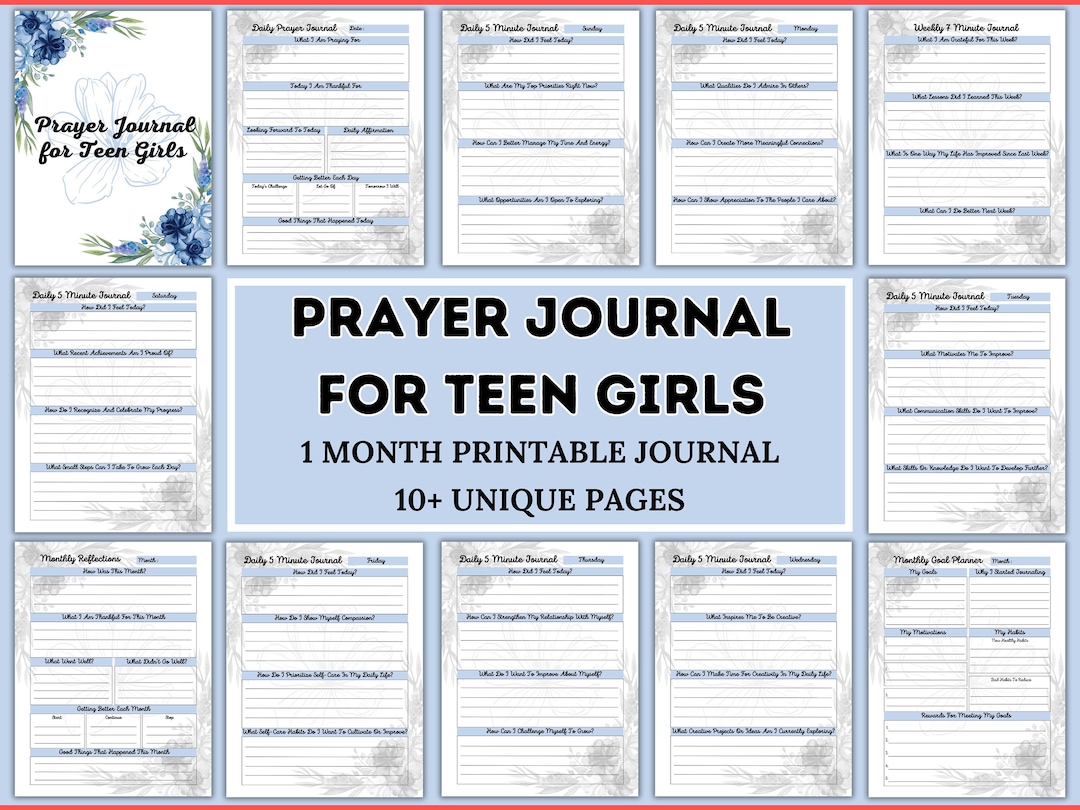 Prayer Journal for Teen Girls, One Month Printable Journal, 10 Unique ...