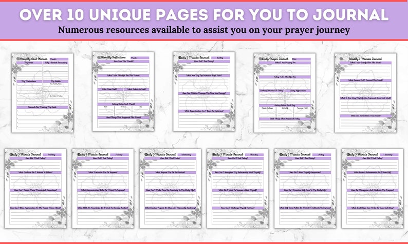5 Minute Gratitude Prayer Journal, 1 Month Printable Journal, 10 Unique ...