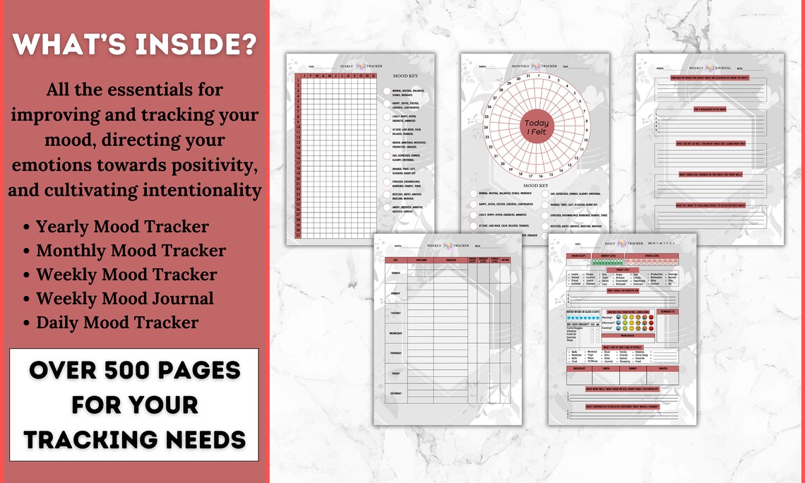 Mood Tracker Journal for Teenage Girls, Yearly, Monthly, Weekly, and ...