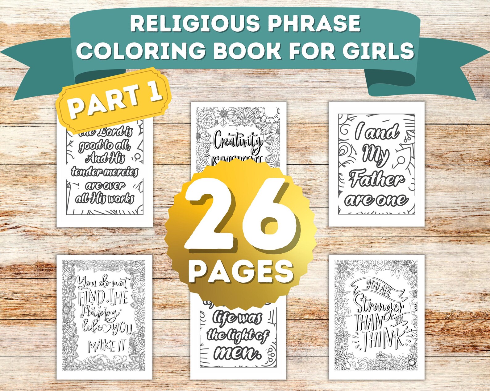 Religious Phrase Coloring Book for Girls, Part One 56 Pages ...