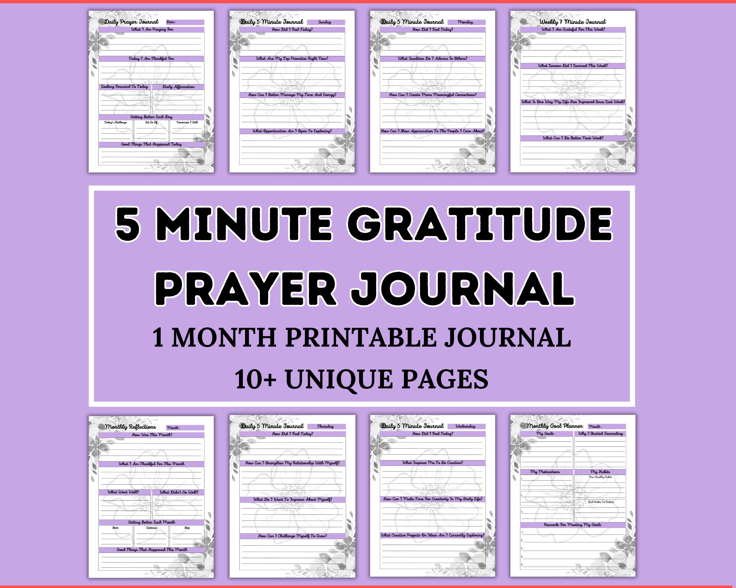 5 Minute Gratitude Prayer Journal, 1 Month Printable Journal, 10 ...