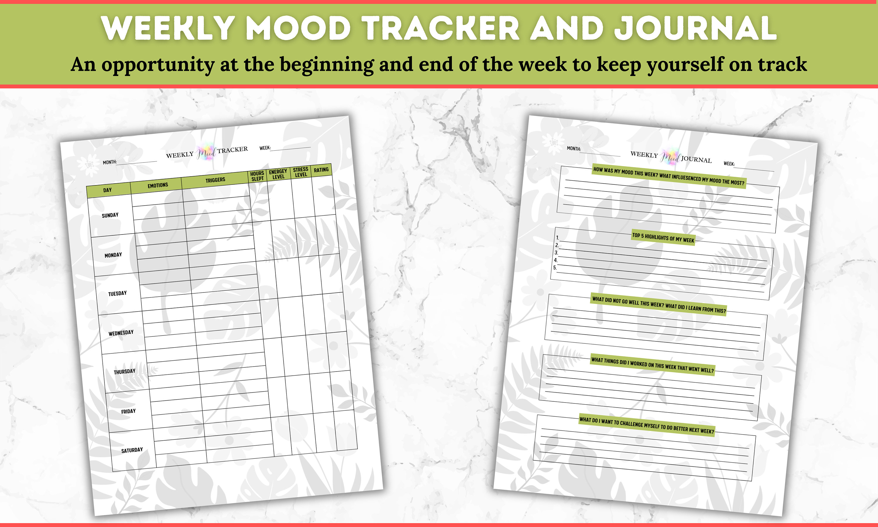 Mood Tracker Journal for Teens, Monthly, Weekly, and Daily Tracking ...