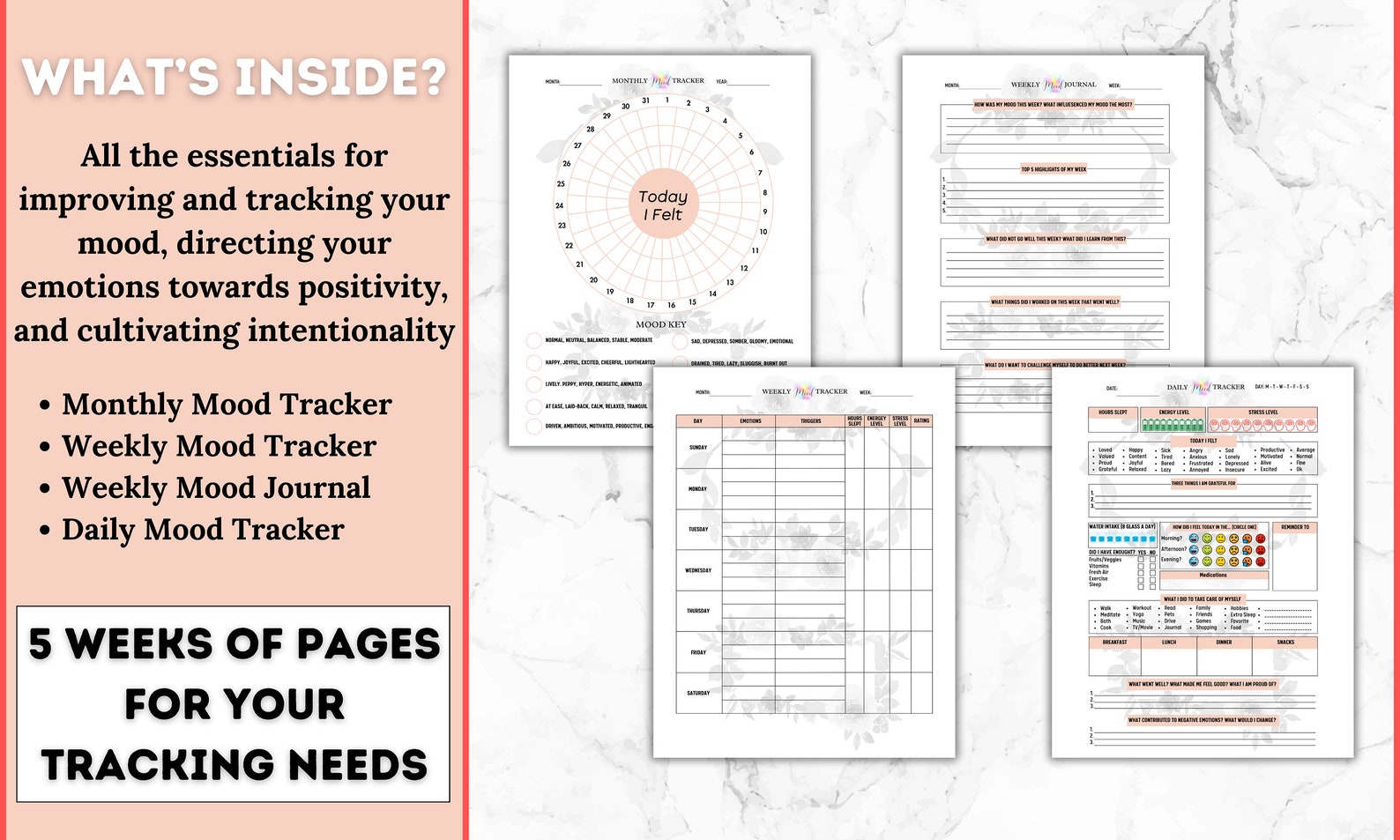 Mood Tracker for Teens, Wellness for Teens, Monthly Weekly and Daily ...