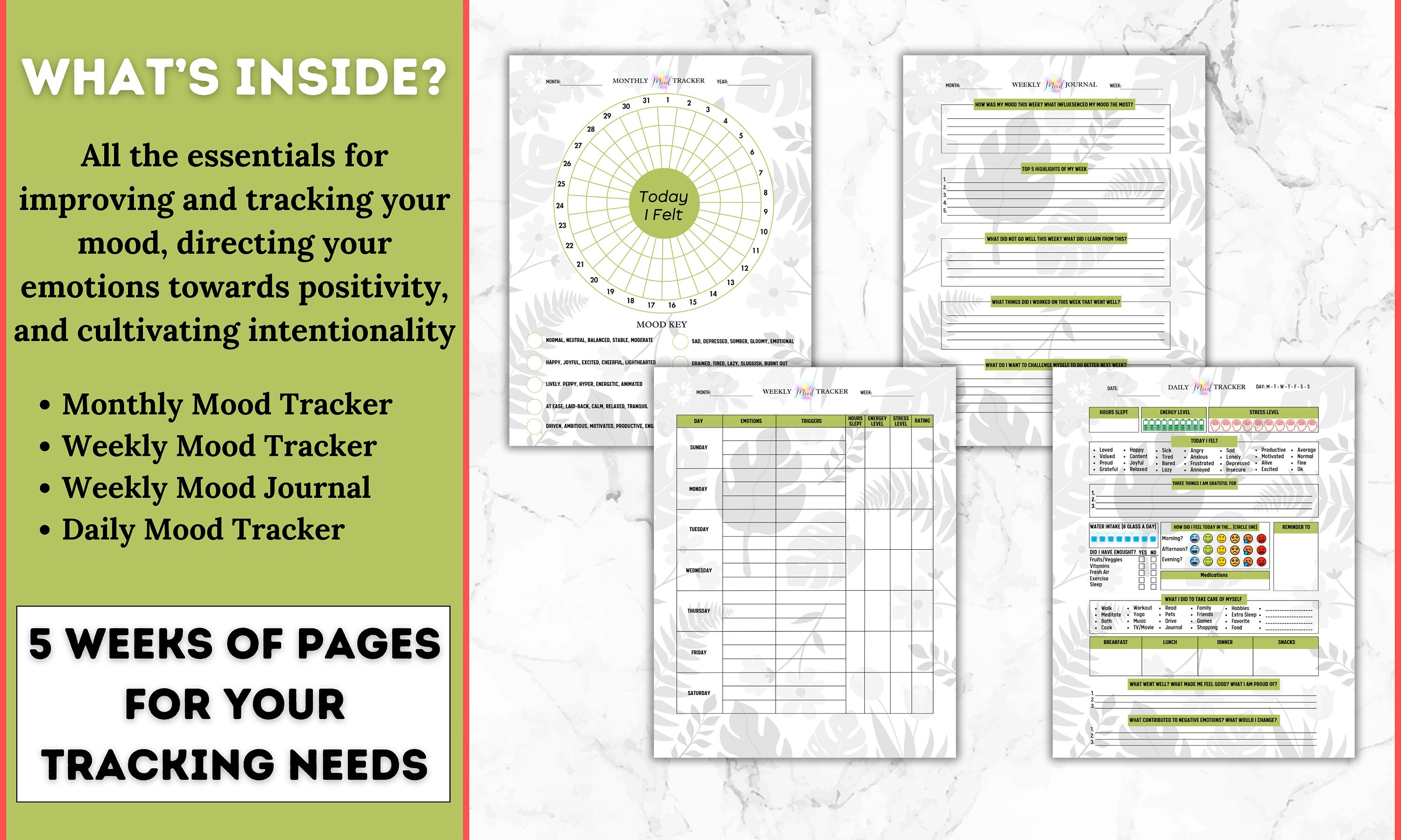 Mood Tracker Journal for Teens, Monthly, Weekly, and Daily Tracking ...
