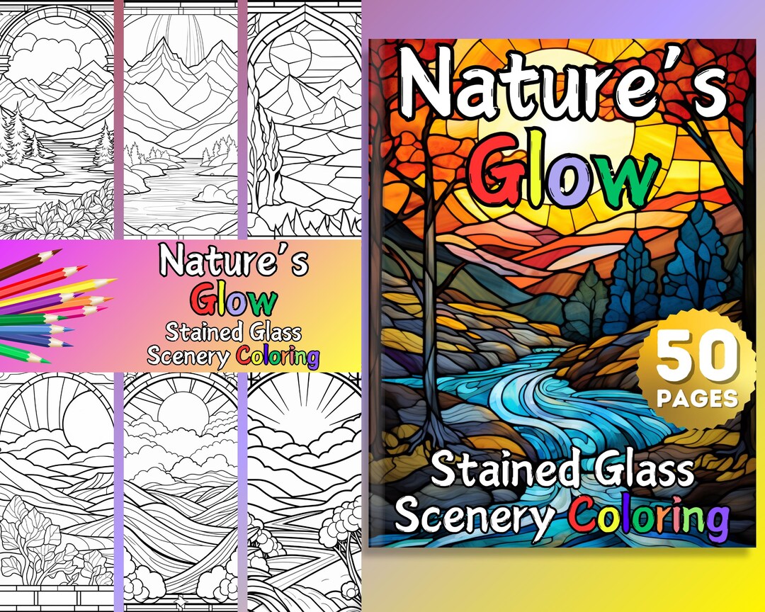 Nature’s Glow: 50 Beautiful Stained Glass Scenery Coloring Pages ...