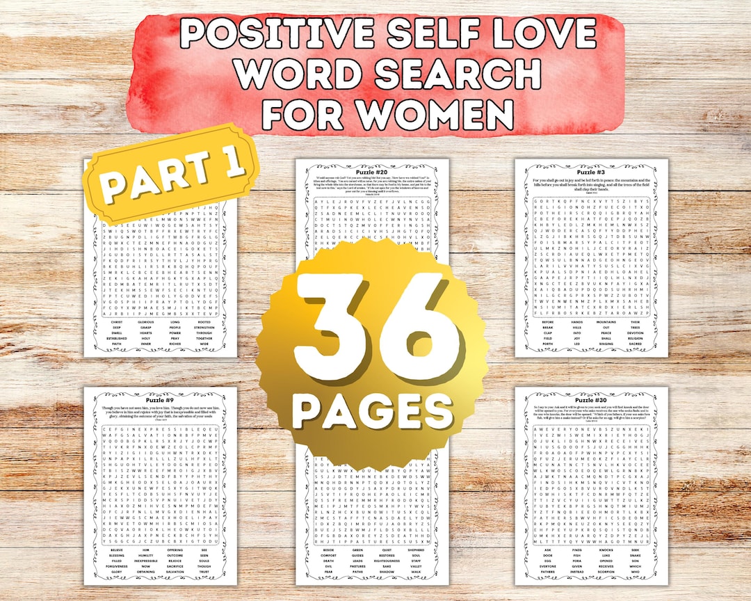 Positive Self-love Word Search for Women Part 1 Printable Word Puzzle ...